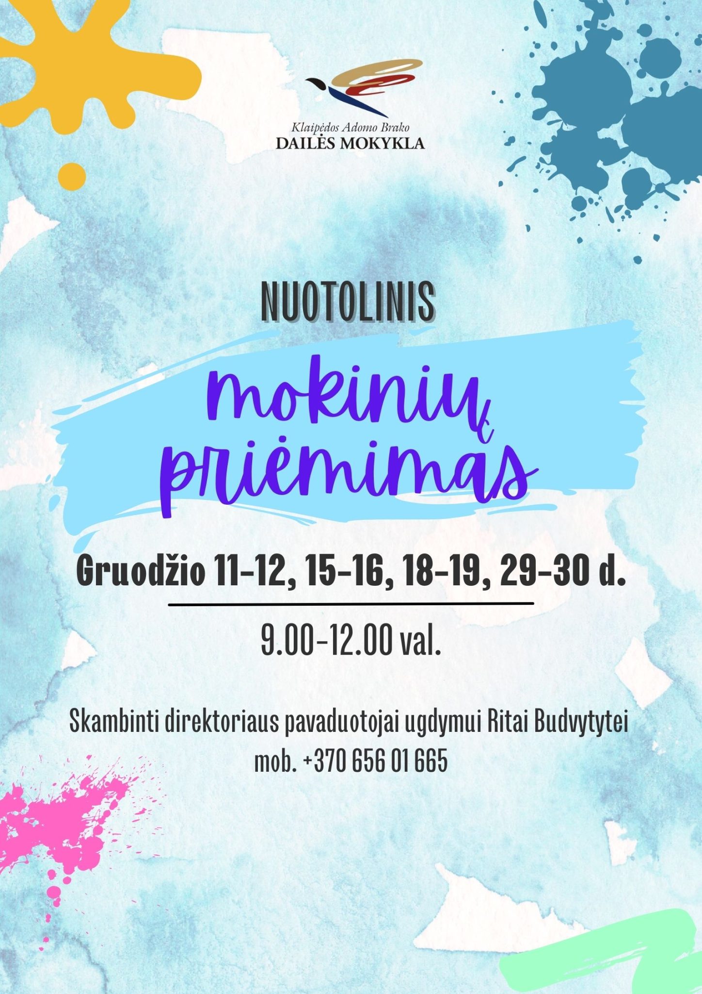 Mokinių priėmimas - Klaipėdos Adomo Brako dailės mokykla